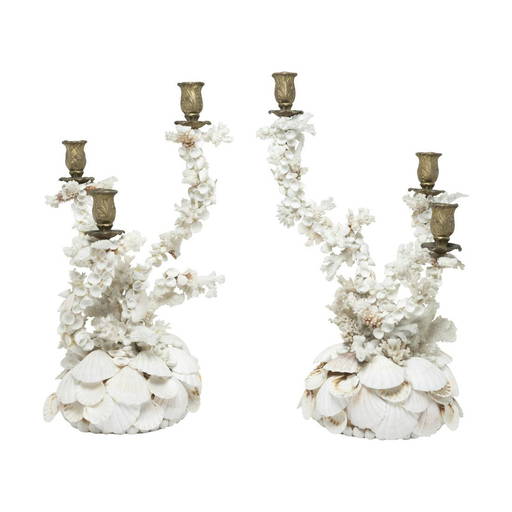 Pair Of Rococo Grotto Style Coquillage Candelabras