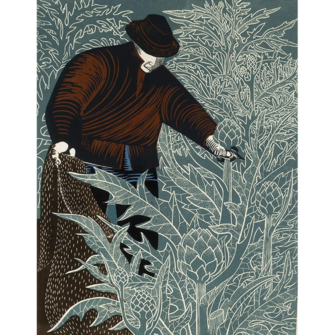 Emmy Lou Packard, Man In A Field, Linocut