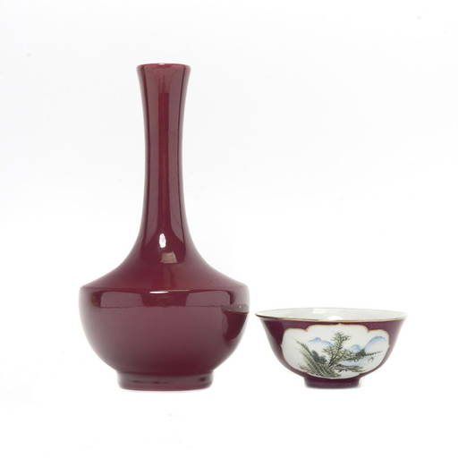 Buy Two Chinese Ruby Ground Porcelain Items: Vase and Bowl | Michaan's ...