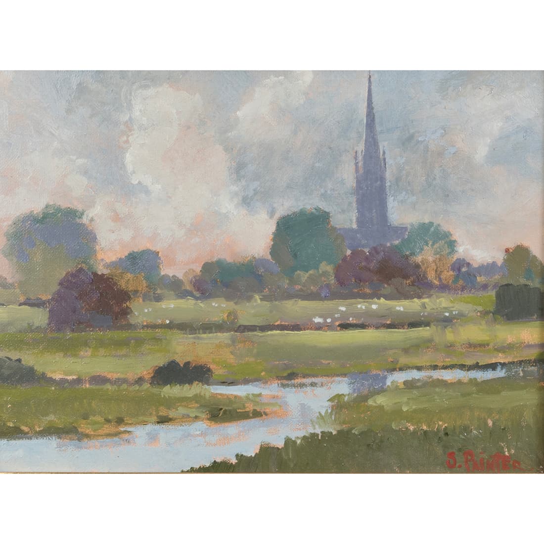 Stan Painter, Salisbury Cathedral, Oil Auction