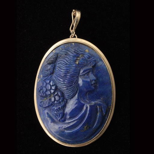 Lapis Lazuli, Cameo 14k Yellow Gold Pendant Brooc