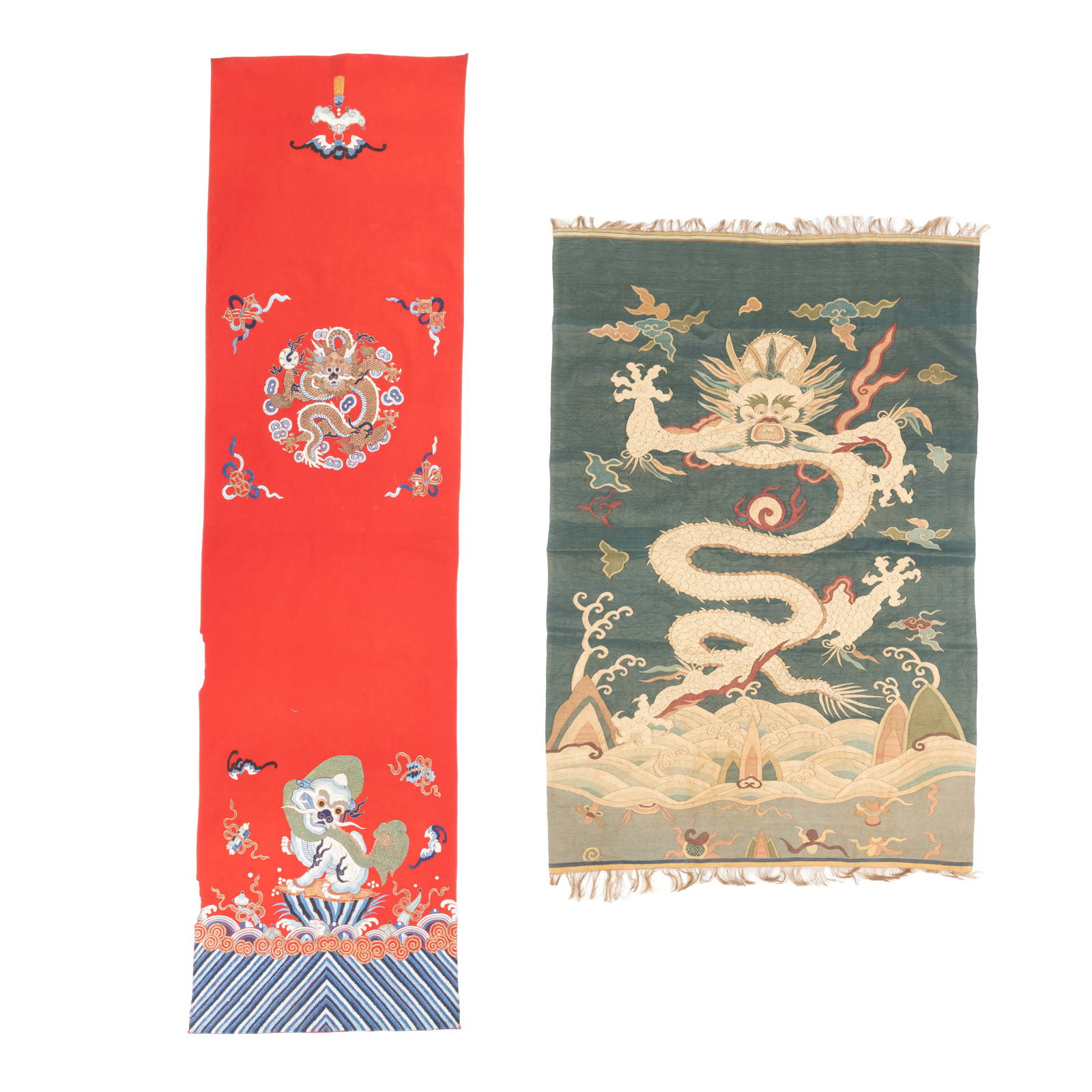 Two Chinese Silk 'dragon' Panels Auction