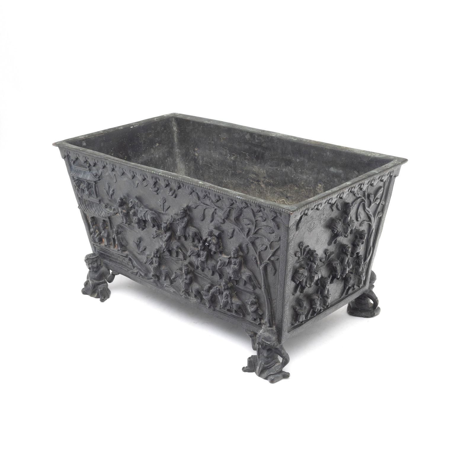 A Chinese Rectangular Bronze Relief Censer Auction