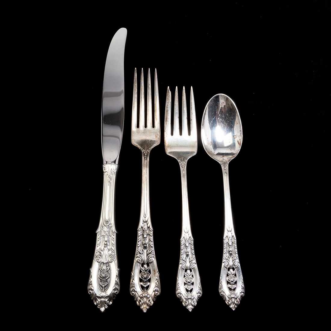 Wallace Rose Point Pattern Sterling Silver Flatware Set Auction