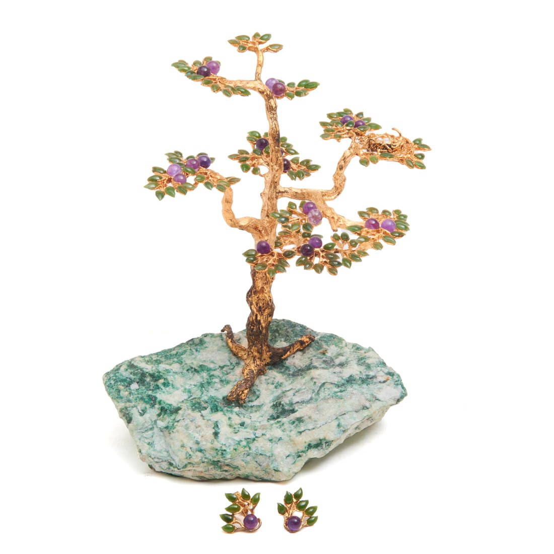 Quartz And Semi-precious Stone Tree Sculpture Auction