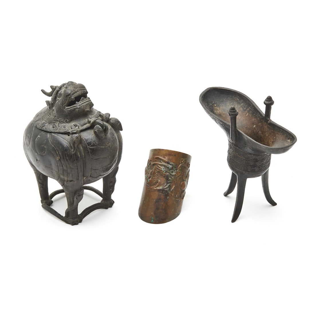 Group Of Three Chinese Bronze Objects Auction