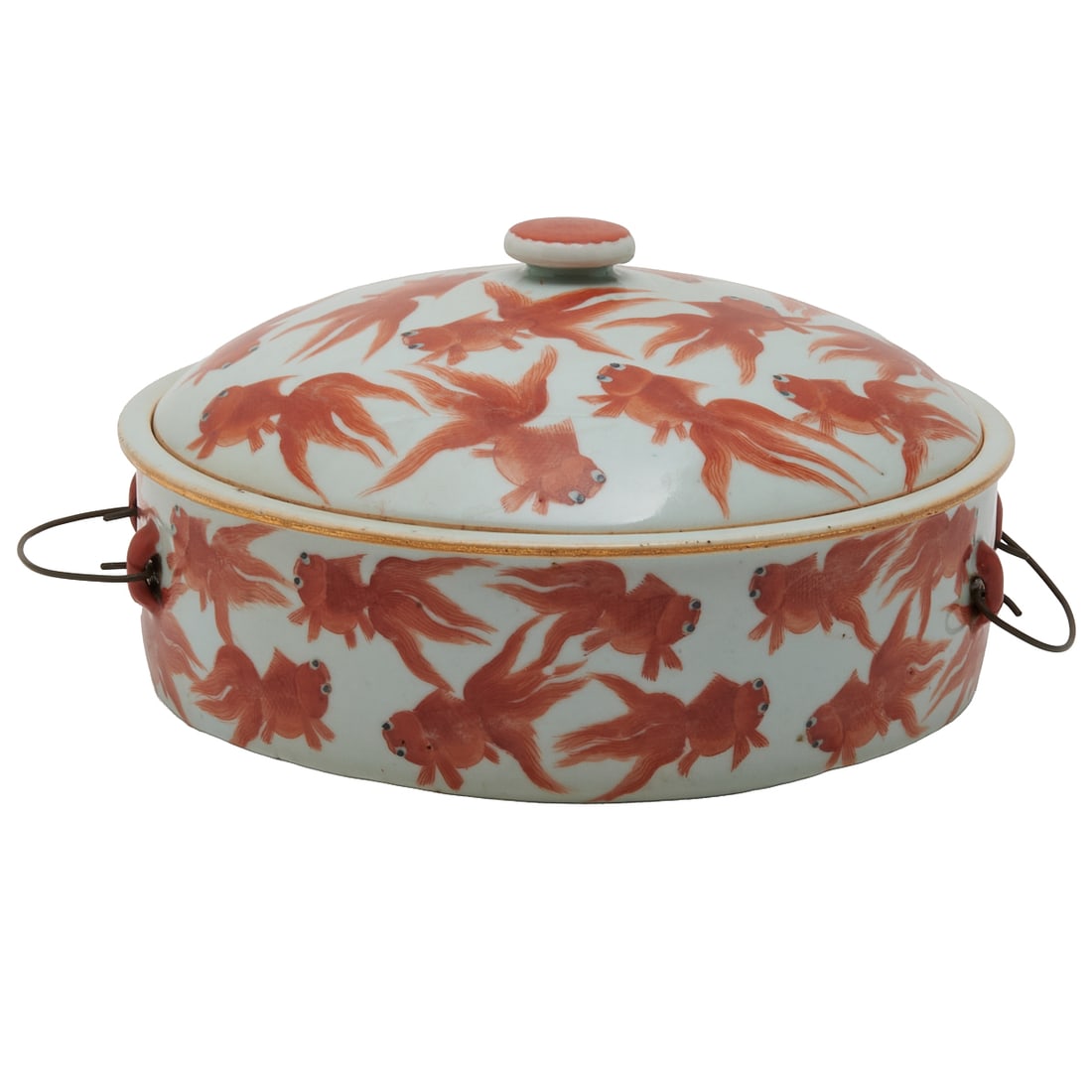 Chinese Copper Red Goldfish Pot With Cover Auction