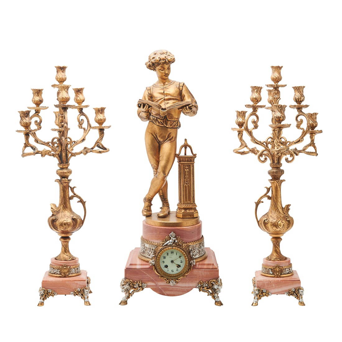 French Rococo Revival P. Japy & Co. Figural Clock Garniture. Auction