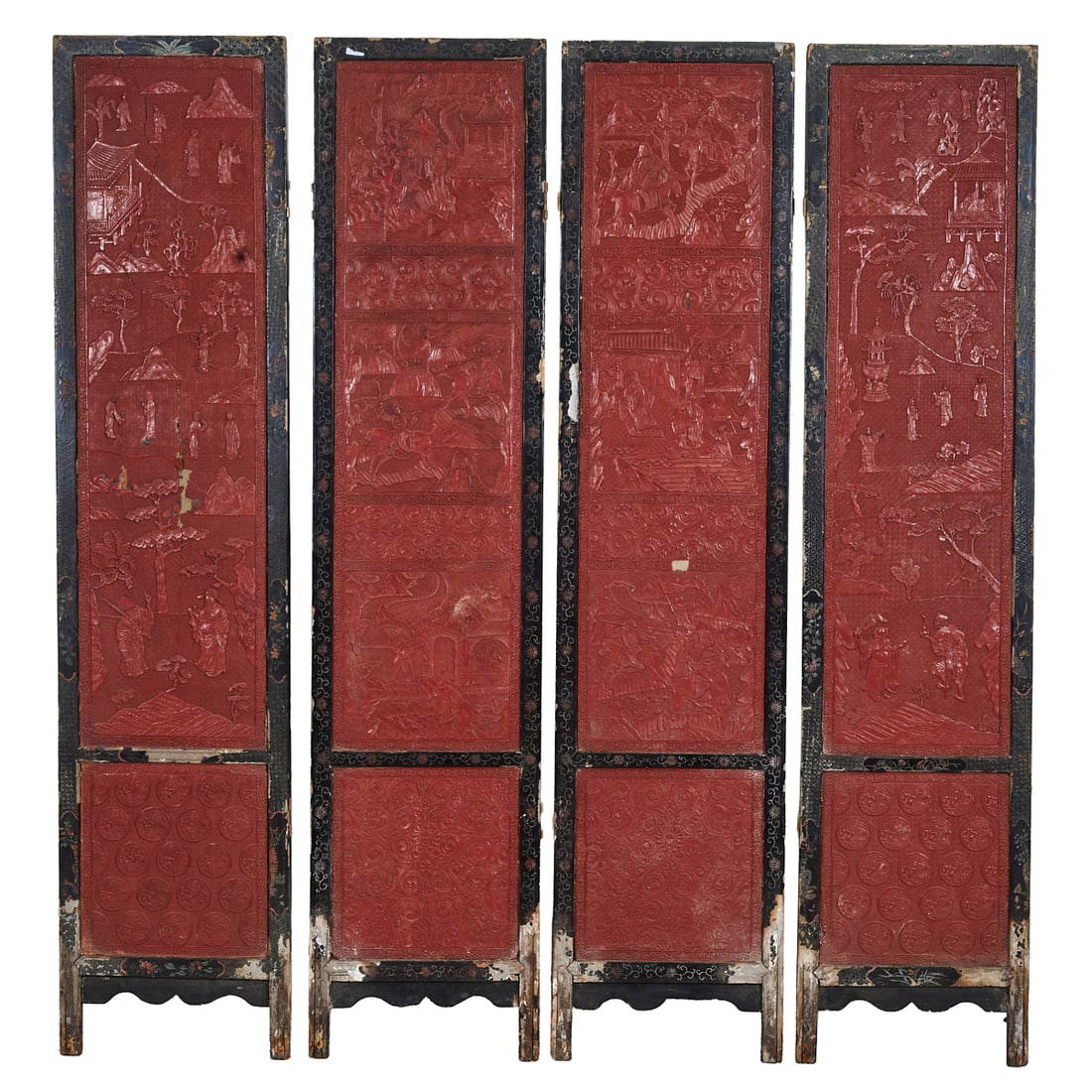 Chinese Four-panel Cinnabar Floor Screen Auction