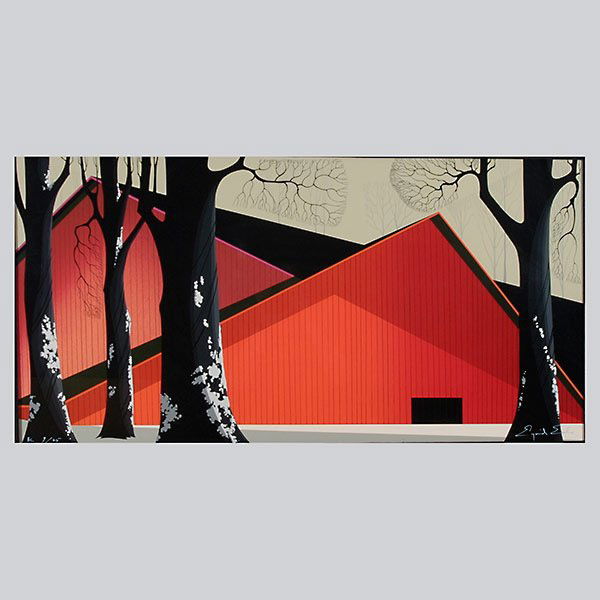 Eyvind Earle "The Great Red Barn" Serigraph