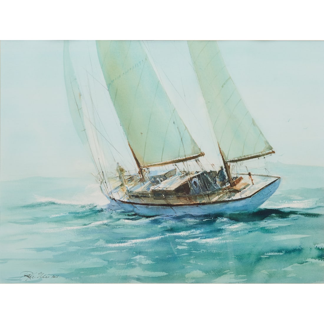 Ray George Ellis, Sailing On Starboard Tack, Watercolor Auction