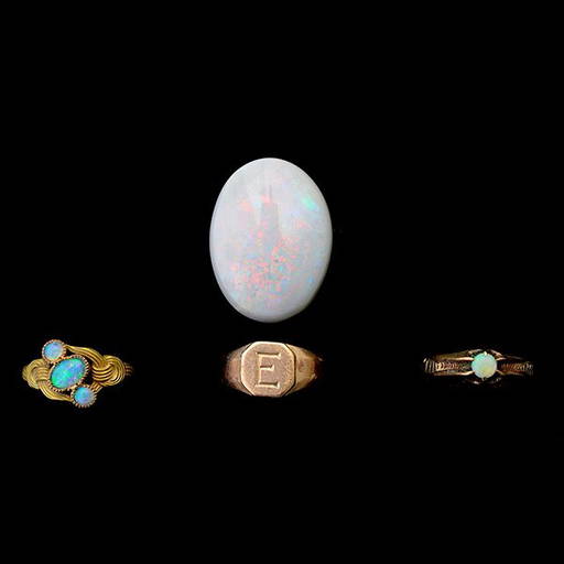 Three Opal, Gold Rings & One Unmounted Opal.