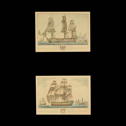 Allezard Nine Handpainted Ship Engravings