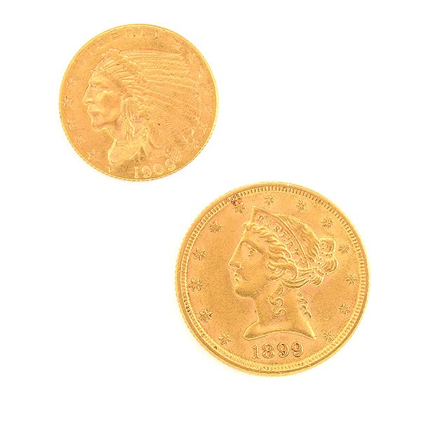 Us 1899 Liberty Head & 1909 Indian Head Gold Coins