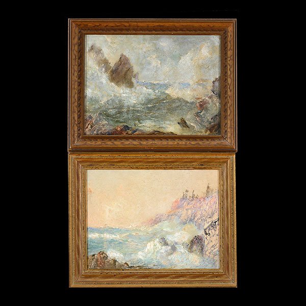 F. HOLMES. Two Seascapes. Oil American Art