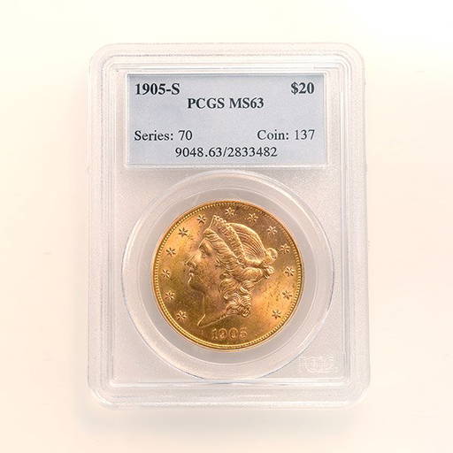 Us 1905 (s) $20.00 Pcgs Ms63 Gold Coin