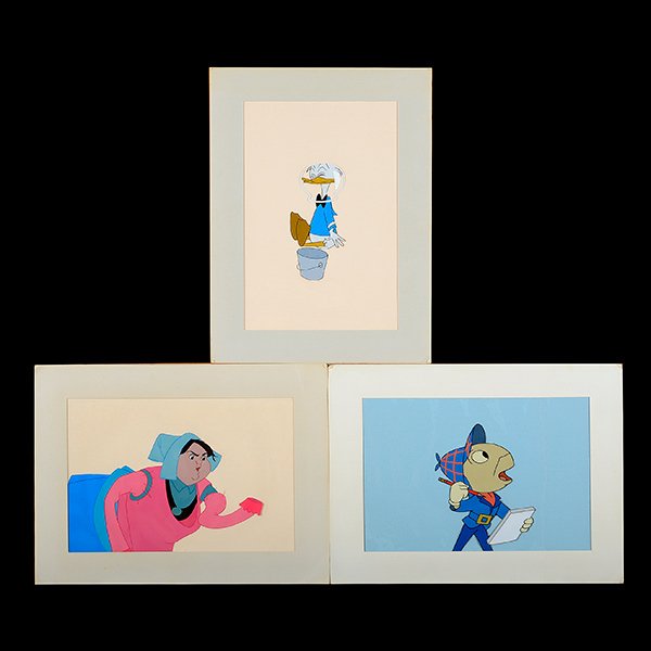 Three Original Hand Painted Disney Celluloid Drawings.