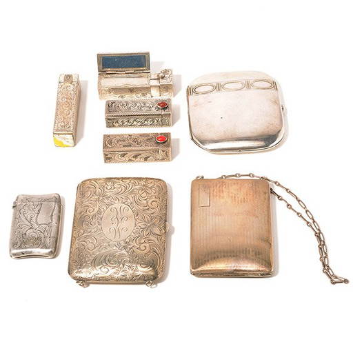 Collection Of Silver Purses And Lip Stick Holders