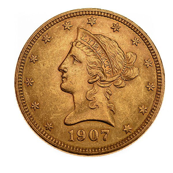 Us 1907 Liberty Head $10.00 Gold Coin.