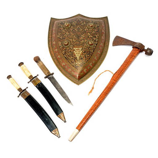 Bracket Shield, Three Knives, And An Axe