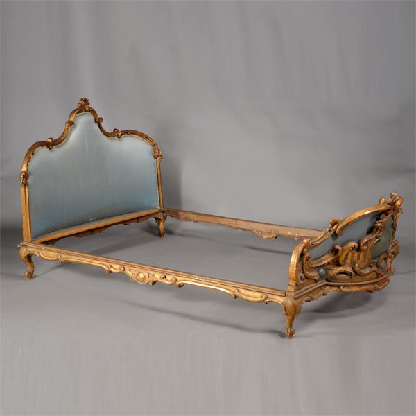 Italian Rococo Style Giltwood Upholstered Bed