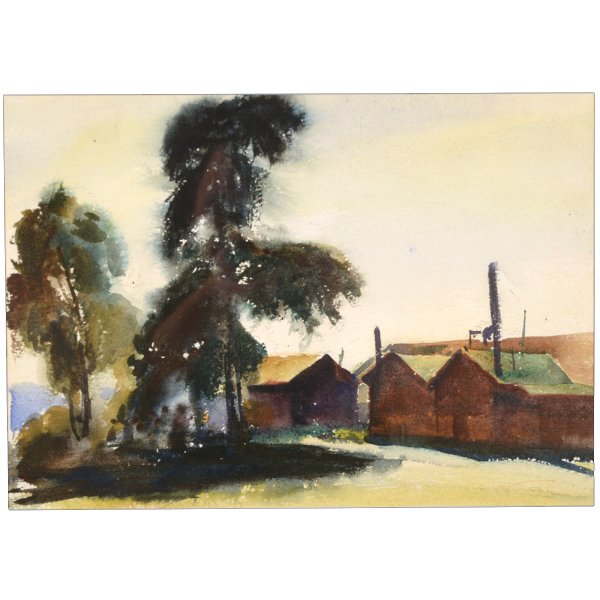 EMILE KOSA JR. "Farm Houses with Trees" Watercolor.