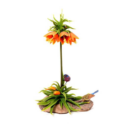 Boehm Bisque Figural Group Of Birds On Tiger Lily Stalk