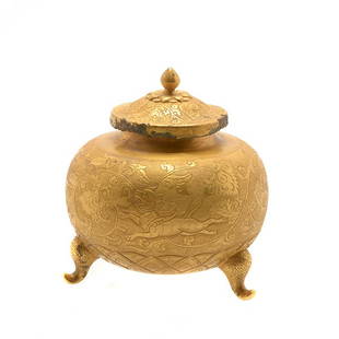 Three Color Glazed Covered Jar With Mythical Beast Motifs