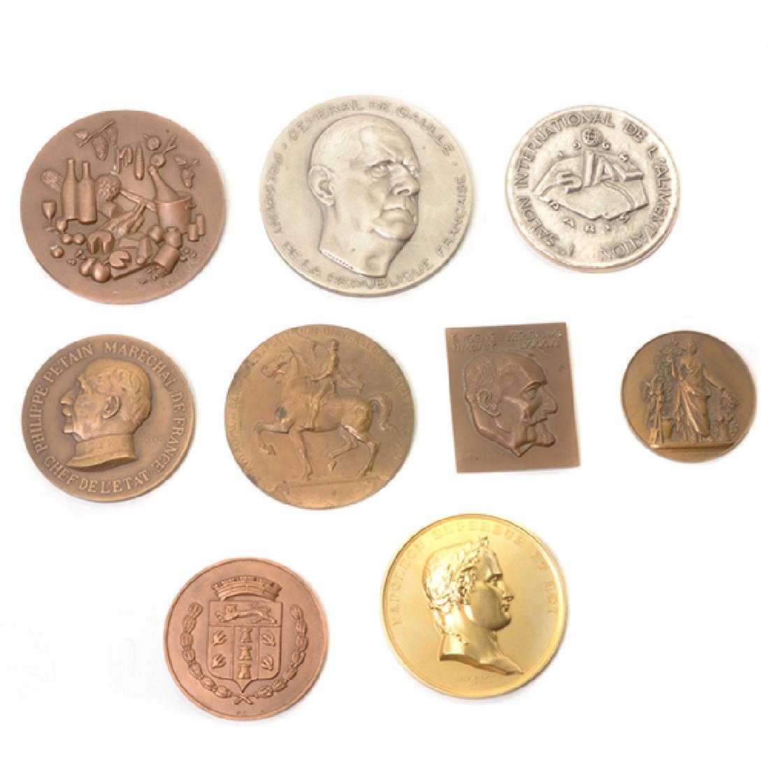 Nine French Commemorative Bronze Medallions