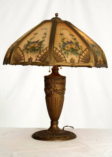 Vintage Reverse Painted Floral Panel Lamp
