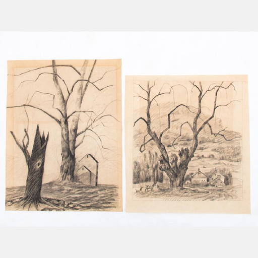 Paul Riba (1912 1977) Two Landscape Studies, Pencil On