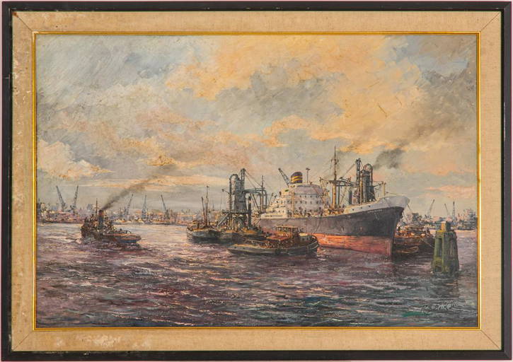 Pieter Van Schaik Jr (dutch, 1910 1991), Harbor Scene,