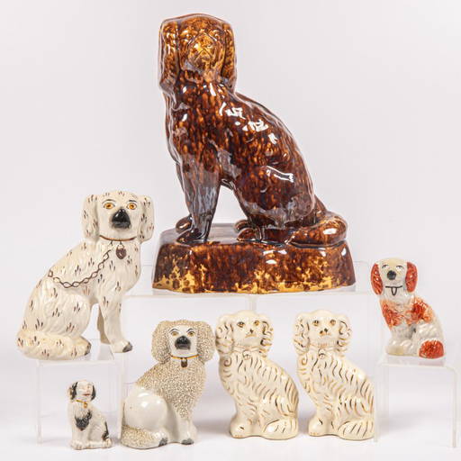 Seven Staffordshire and Rockingham Yellowware Spaniel Figures (#0022 ...