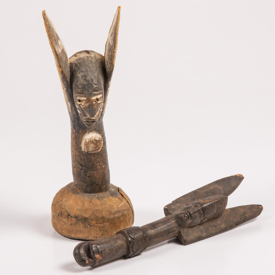Two Yoruba Oshe Shango Staffs, Early 20th Century