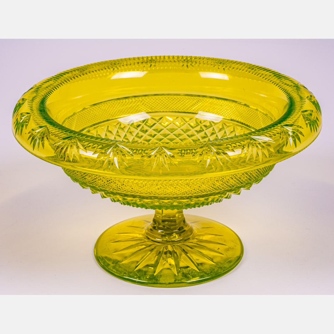 A Pairpoint Canaria Vaseline Cut Glass Compote Auction