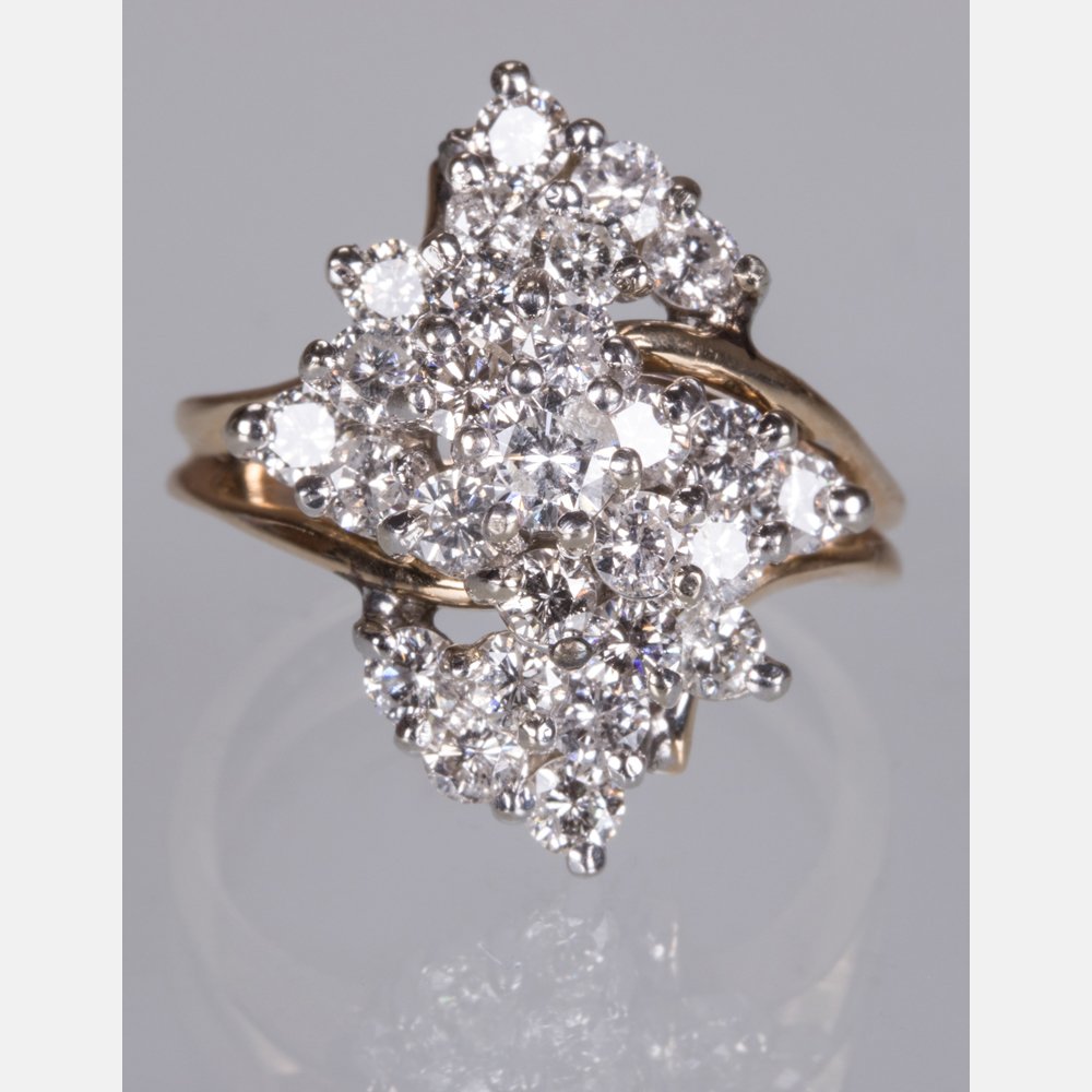 A 14kt. Yellow Gold and Diamond Melee Ring,