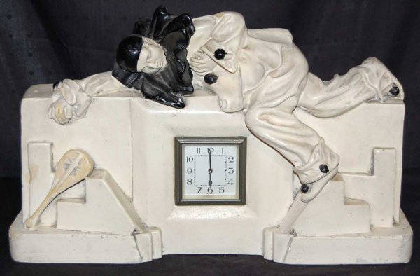 Art Deco Clown Jester With Lute Clock