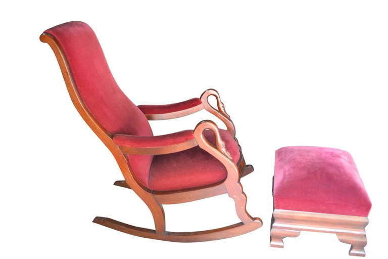 Antique Swan Rocker And Ottoman