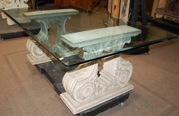 Cast Stone Base Glass Top Dining Table