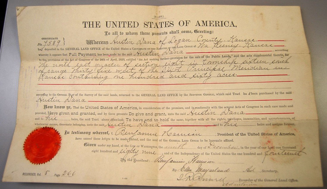 1889 Benjamin Harrison Signed Land Deed