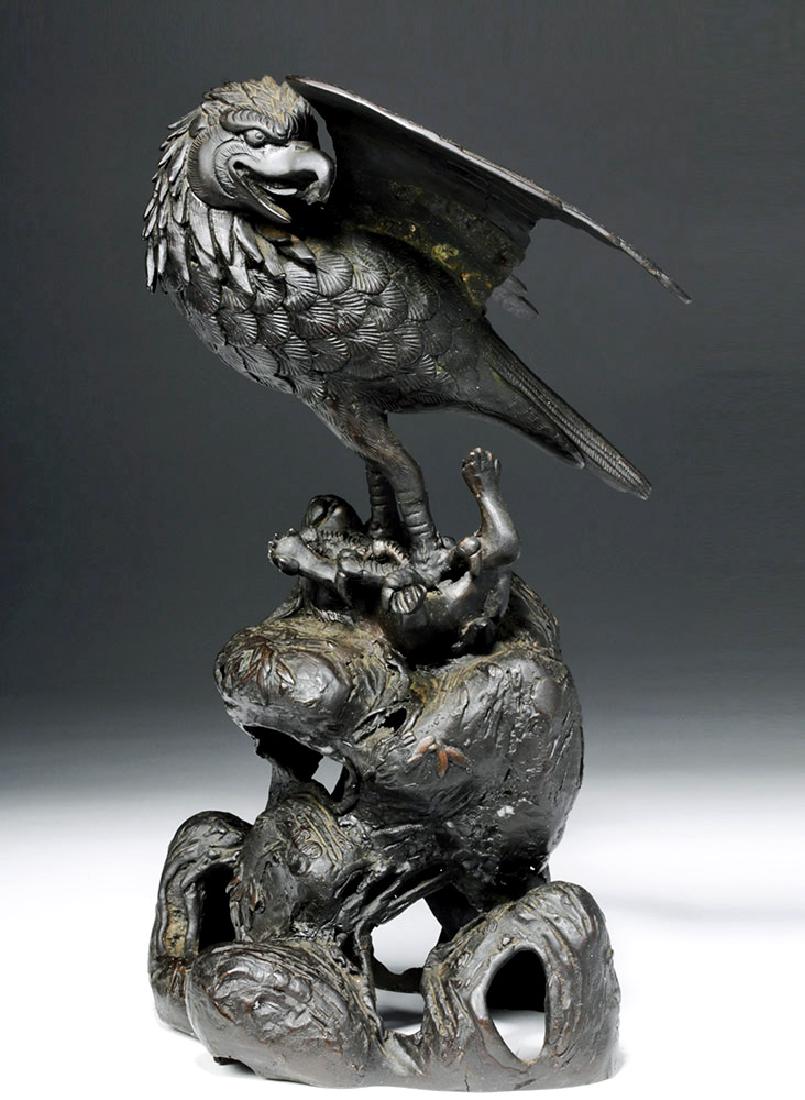 Japanese Meiji / Tiasho Bronze Censer - Eagle & Rabbit