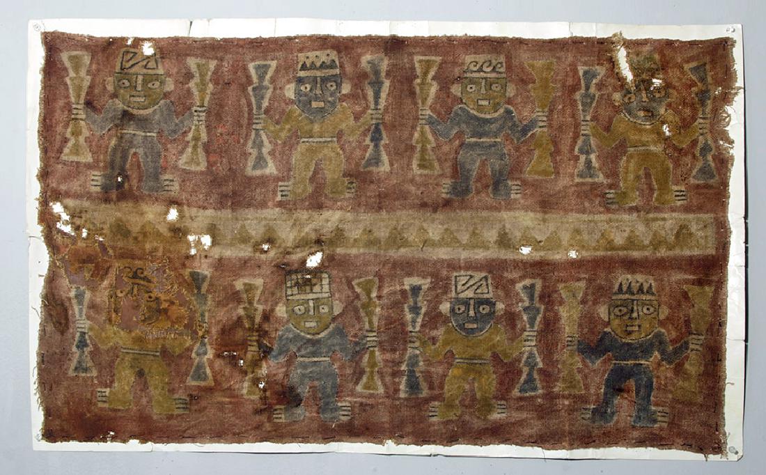 Large Chimu Painted Textile Panel W/ Warriors