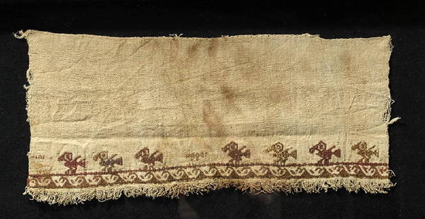 Framed Chancay Textile Panel Fragment: Abstract Serpent