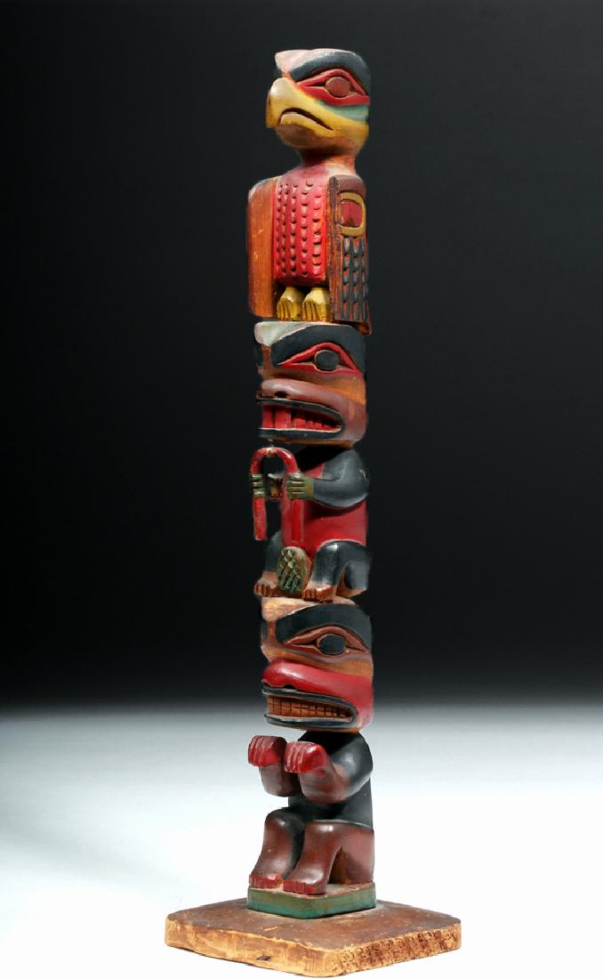 20th C. Haida Wood Totem Pole - Raven, Beaver, Bear