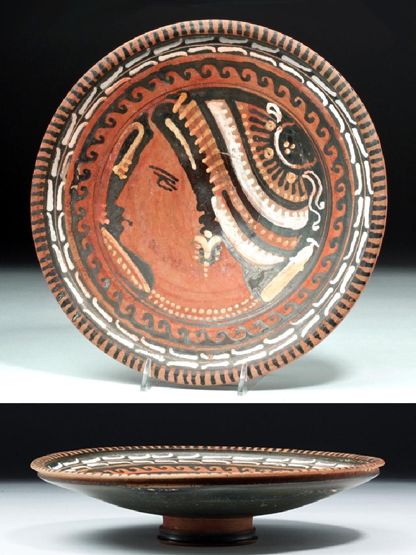 Large Greek Apulian Pottery Plate w/ Lady of Fashion