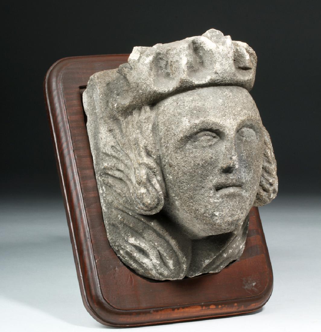European Medieval Stone Corbel Head Of A Prince