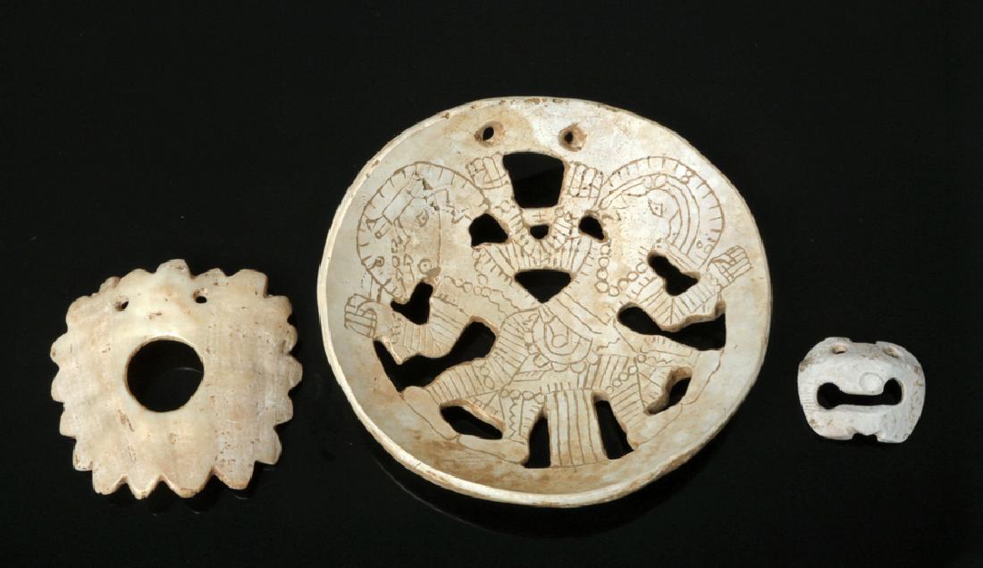 Trio of Mixtec Carved Shell Pendants - Aug 31, 2017 | Artemis Gallery in CO