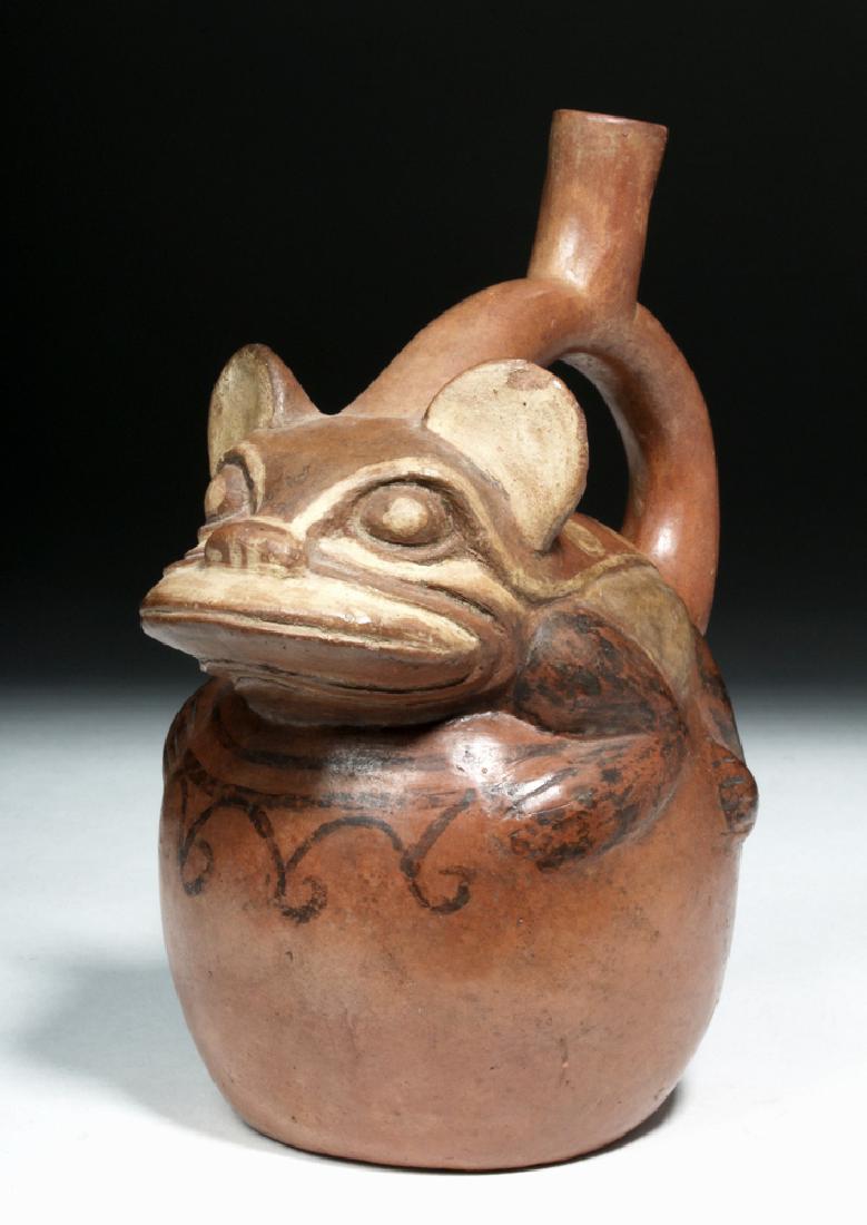Moche Pottery Frog / Bat / Jaguar Stirrup Vessel