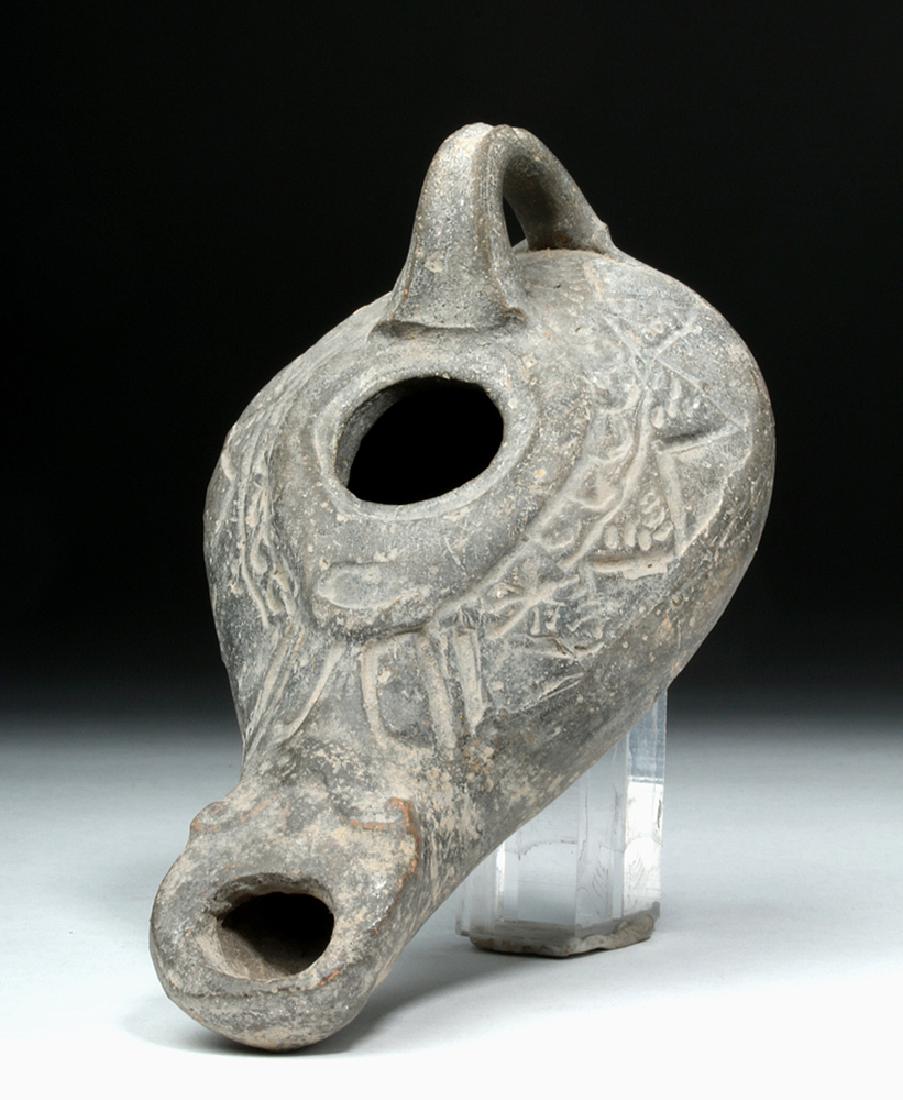Large Late Roman Greyware Pottery Oil Lamp
