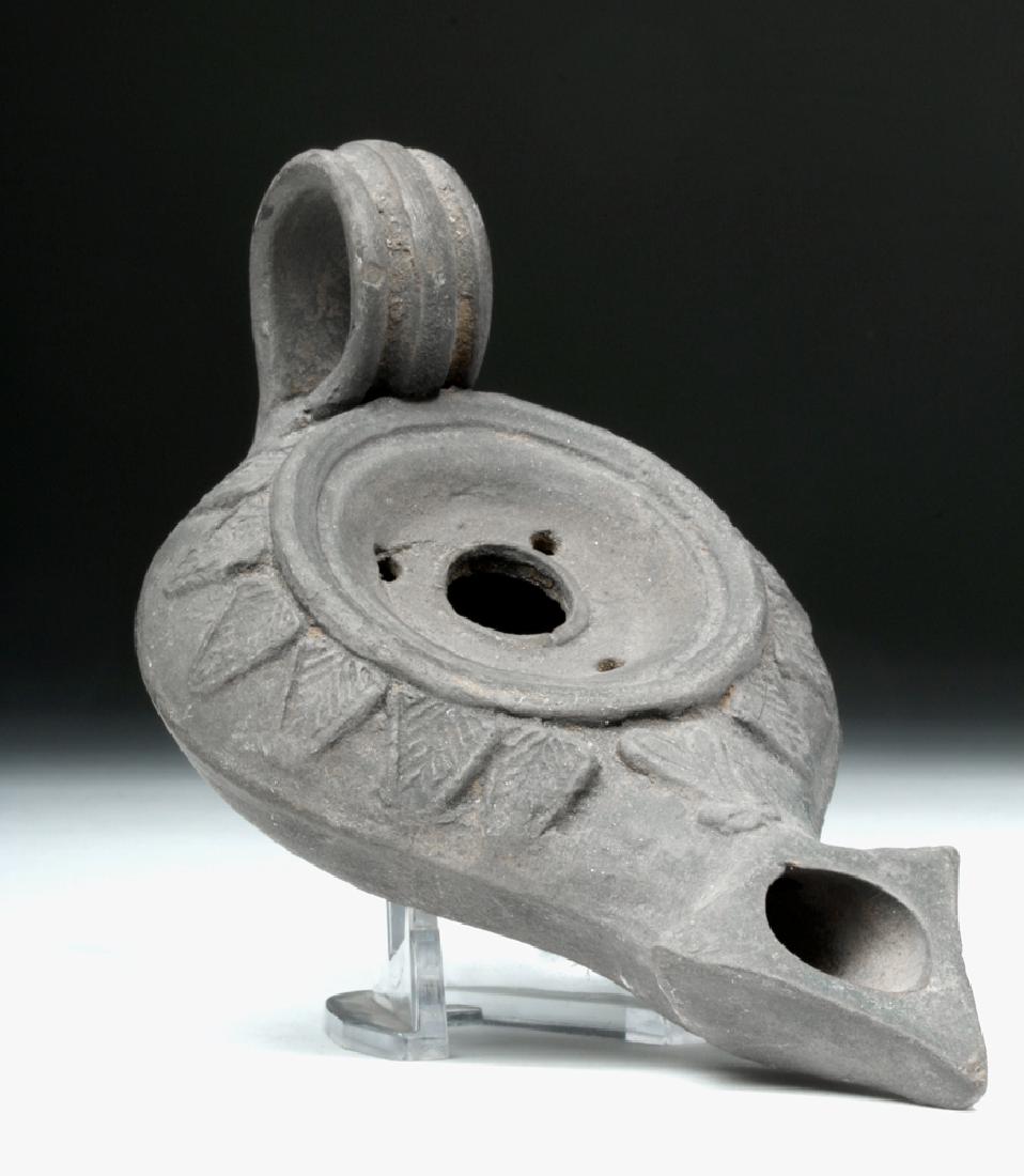 Late Roman Greyware Pottery Oil Lamp